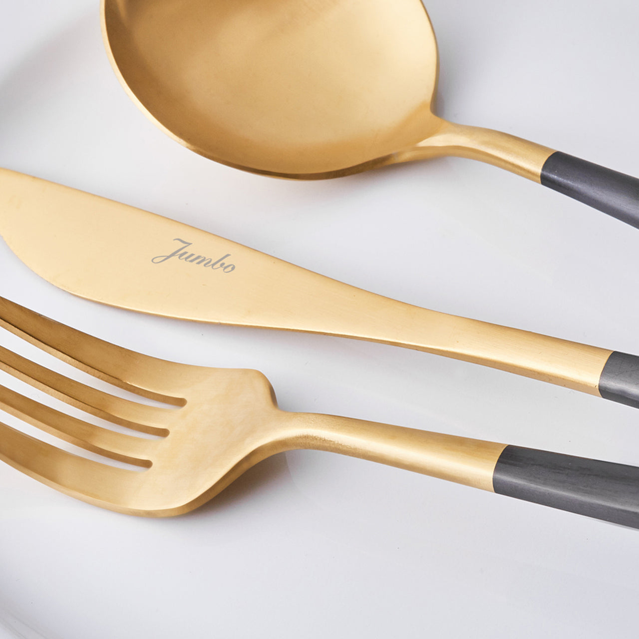 Jumbo Colors Siyah Mat Altın 6 Kişilik 30 Parça Çatal Kaşık Bıçak Seti ...